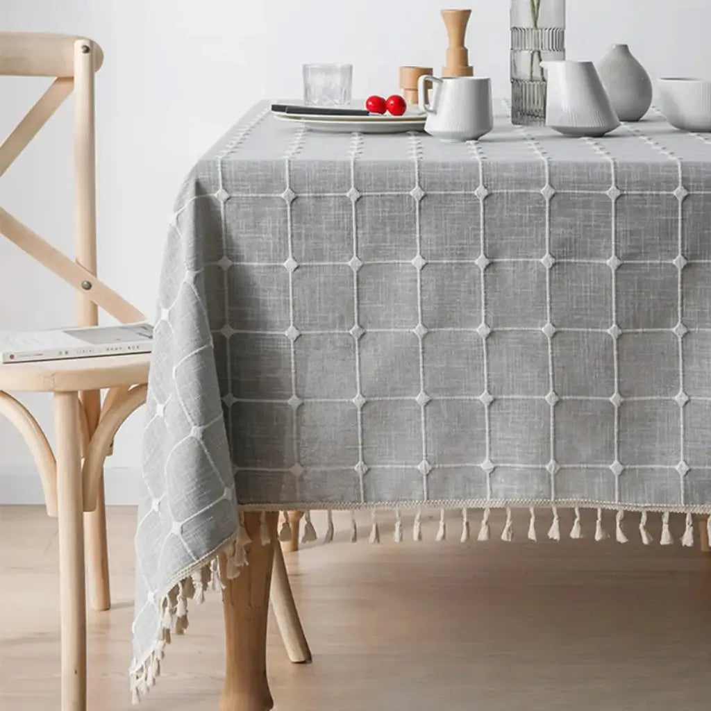 Toalha de Mesa Linho Algodão com Bola Pacific Cinza